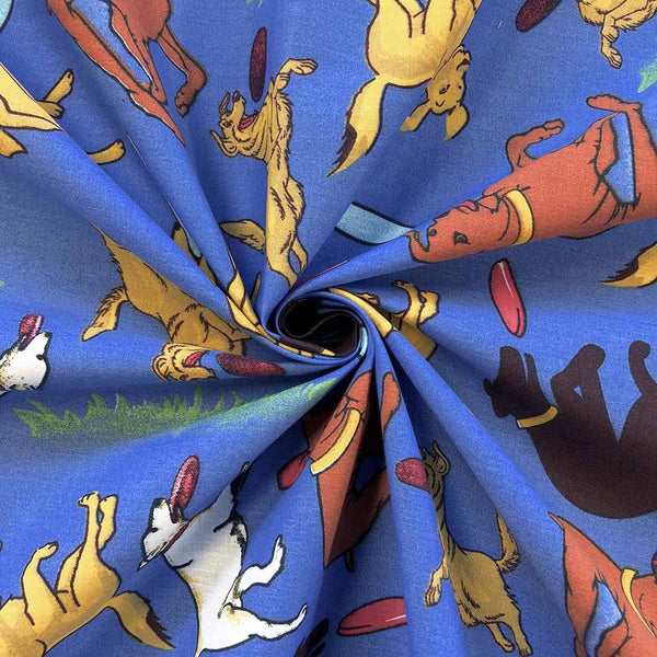 Frisbee Blue Print Fabric Cotton Polyester Broadcloth $4.99/yard