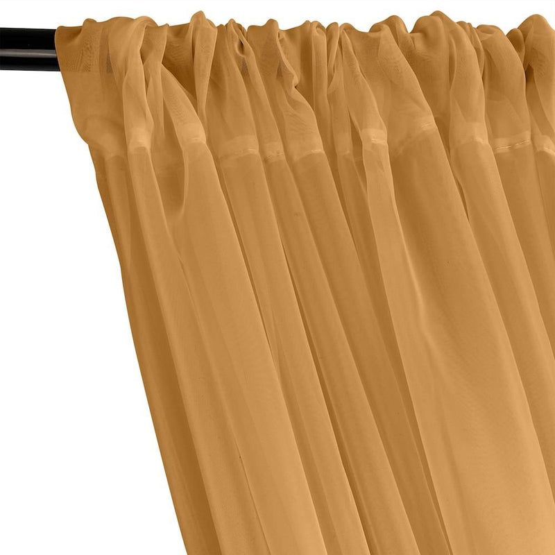 Gold Sheer Voile Fabric Curtains with Rod Pockets for Pipe and Drape