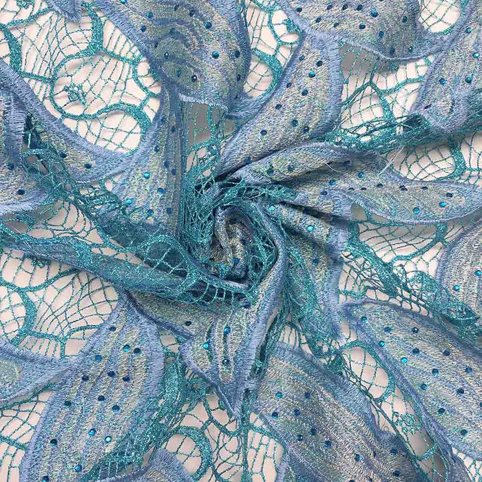 Periwinkle Leaf Corded Embroidery Lace Fabric with Stone $5.99/Yard