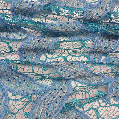 Periwinkle Leaf Corded Embroidery Lace Fabric with Stone $5.99/Yard