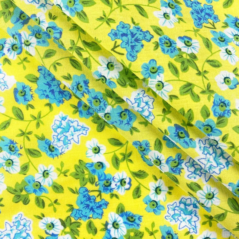 Yellow Primrose Print Fabric Cotton Polyester Broadcloth 60" Wide