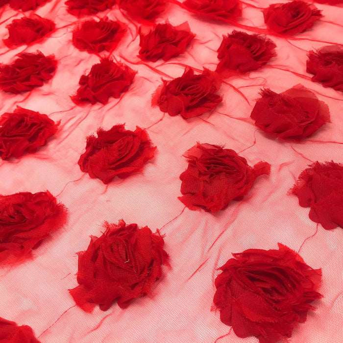 Red Rosette on Mesh 56" Wide Sold By The Yard