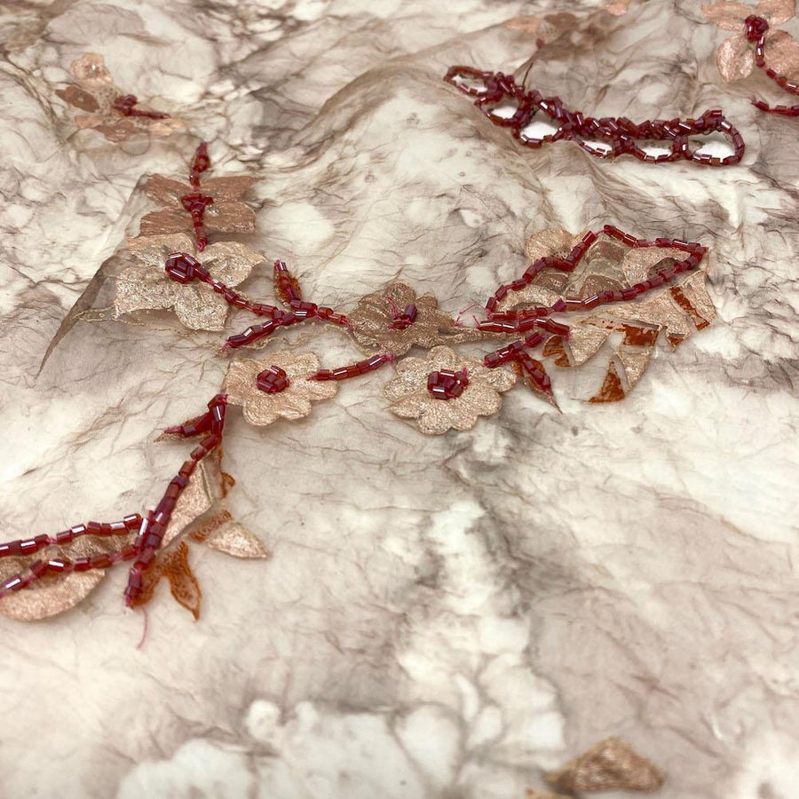 Sand Daisy Floral Beaded Embroidery on Crushed Organza Fabric ON SALE!