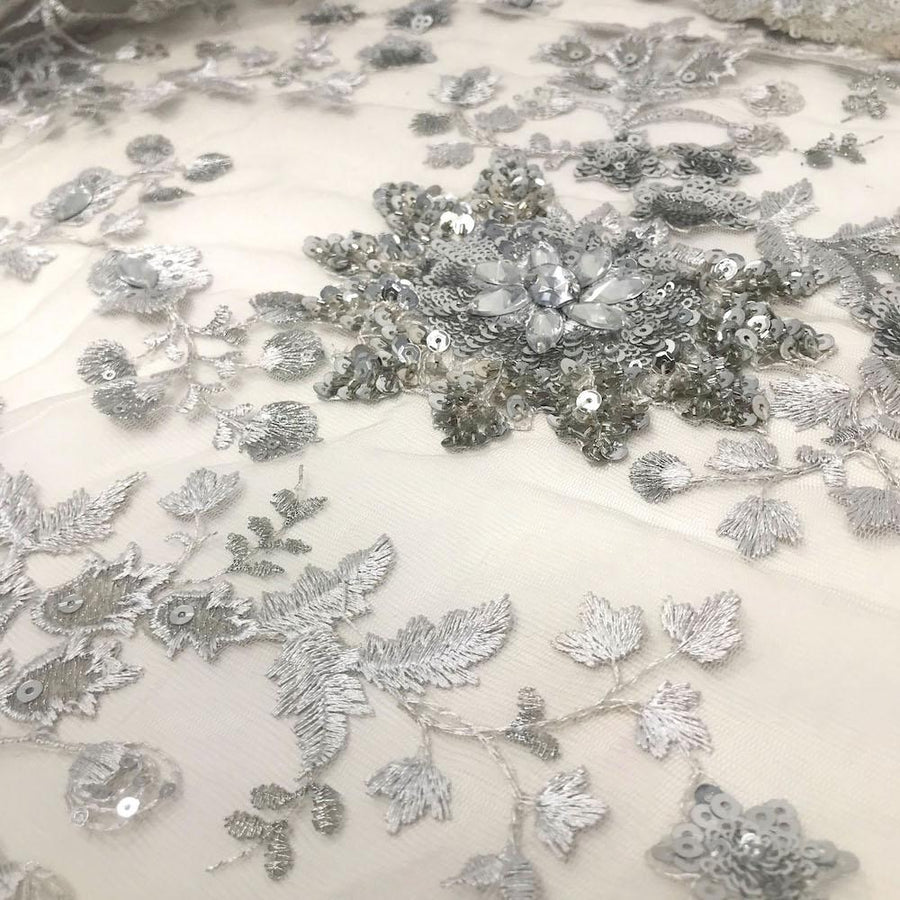 Floral Sequin Jeweled Embroidery on Mesh Fabric 52" Wide $5.99/Yard