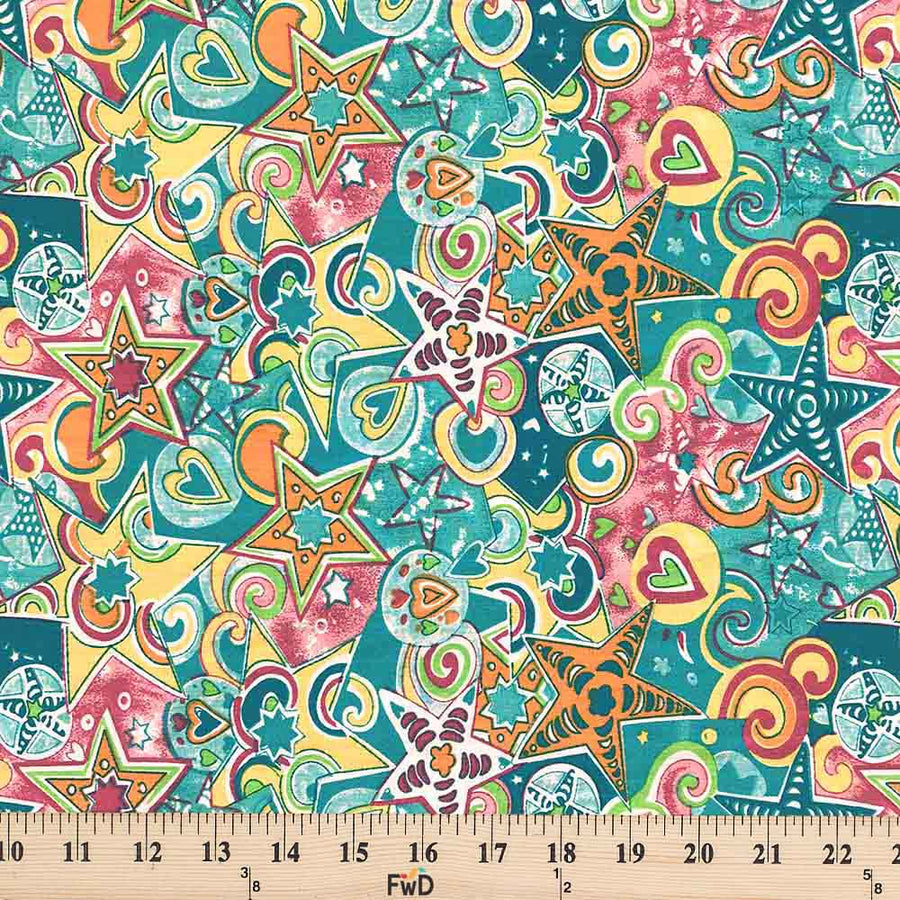 Star Studded Turquoise Print Fabric Cotton/Poly Broadcloth $4.99/yard